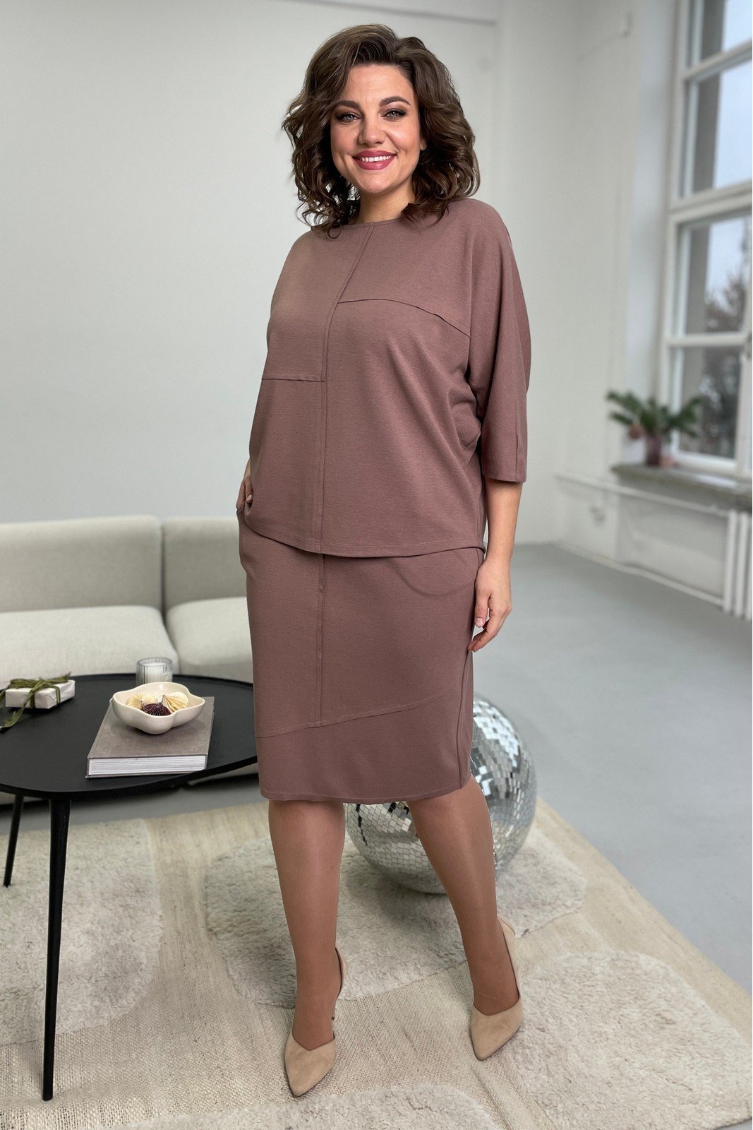 Костюм с юбкой 2093 коричневый Rumoda купить - 6% скидка | в наличии